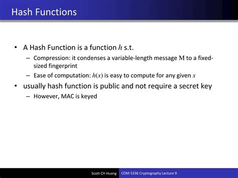 Ppt Com 5336 Cryptography Lecture 9 Hash Mac Hmac Powerpoint Presentation Id5114826