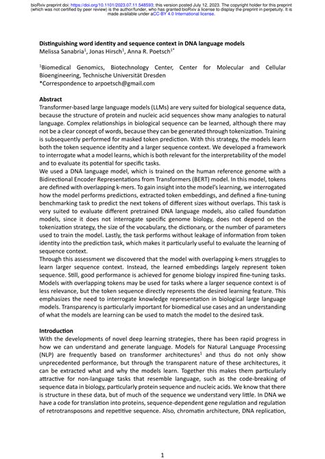 Pdf Distinguishing Word Identity And Sequence Context In Dna Language