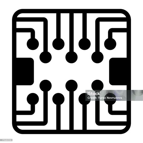 Pcb 레이아웃 사각형 모양 칩 솔리드 아이콘 전자 개념 흰색 배경에 인쇄 회로 기판 벡터 기호 글리프 스타일 아이콘 모바일