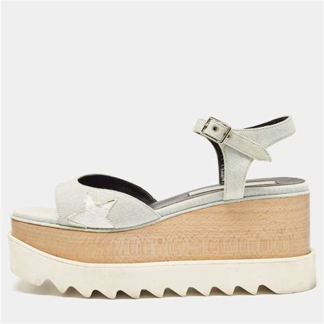 Stella Mccartney Blue Denim Elyse Star Platform Ankle Strap Sandals