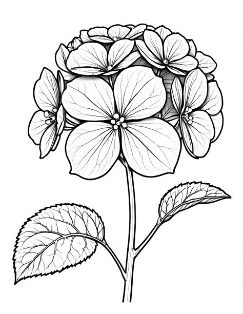 A Detailed Hydrangea Bloom With Accompanying Leaves Premium Ai