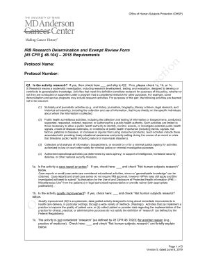 Fillable Online IRB Research Determination And Exempt Review Form Fax Email Print PdfFiller