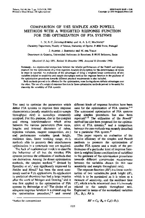Pdf Comparison Of The Simplex And Powell Methods With A Weighted