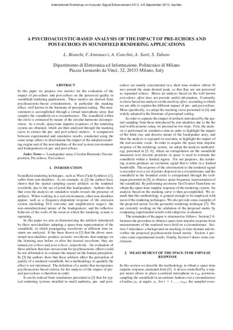 Pdf A Psychoacoustic Based Analysis Of The Impact Of Pre Eachoes And