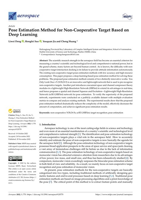 pdf pose estimation method for non cooperative target based on deep