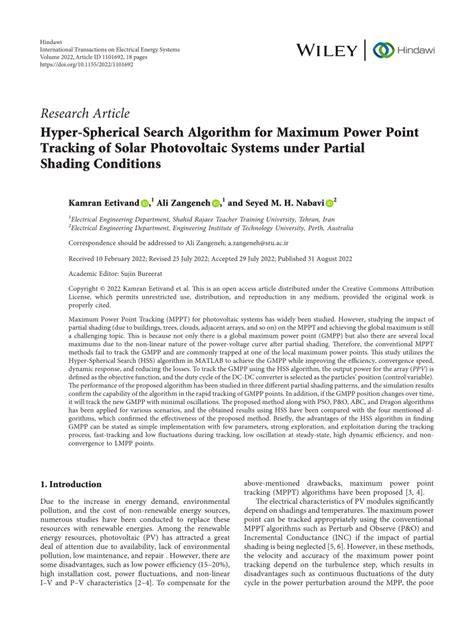 Pdf Hyper Spherical Search Algorithm For Maximum Power Point Tracking