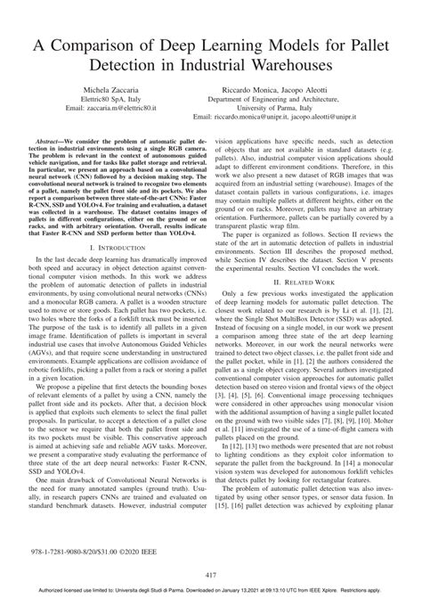 Pdf A Comparison Of Deep Learning Models For Pallet Detection In