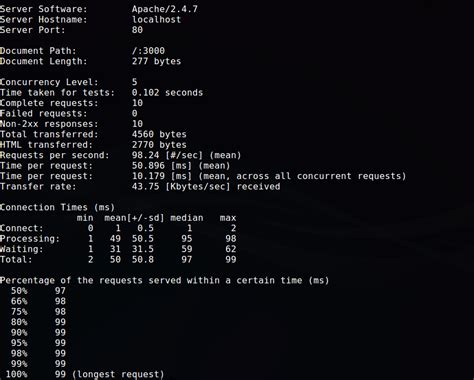פלט של בדיקת Apache Benchmark Tool אינטרנט ישראל