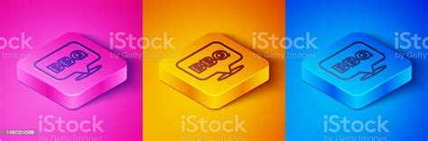 아이소메트릭 라인 바베큐 아이콘은 분홍색과 주황색 파란색 배경에 분리되어 있습니다 열 기호 바베큐 그릴 파티 정사각형 버튼 벡터 3차원 형태에 대한 스톡 벡터 아트 및 기타