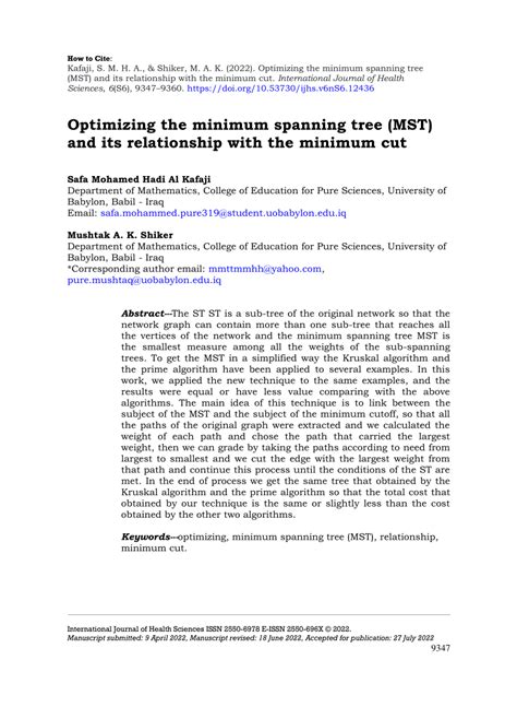 Pdf Optimizing The Minimum Spanning Tree Mst And Its Relationship With The Minimum Cut