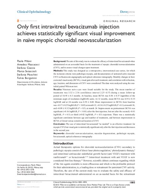 Only First Intravitreal Bevacizumab Injection Achieves Statistically