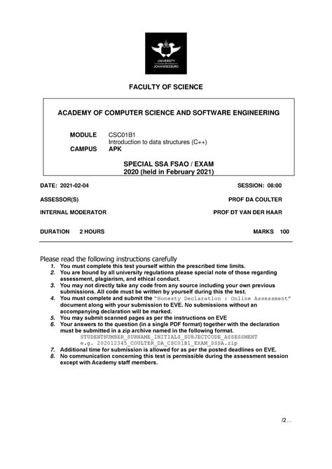 CSC B EXAM SSSA C FACULTY OF SCIENCE ACADEMY OF COMPUTER SCIENCE AND SOFTWARE Studocu