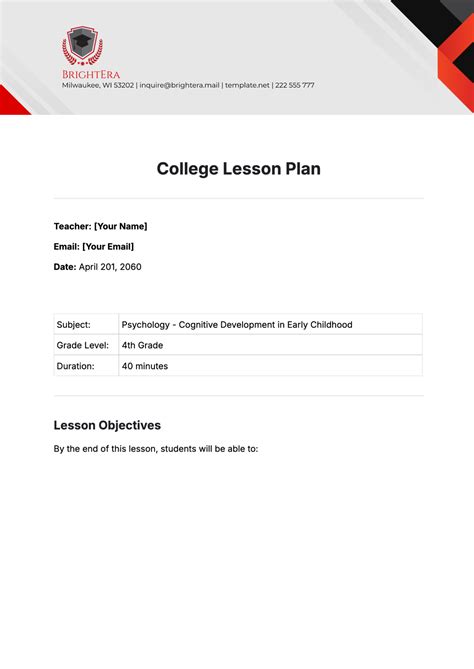 Free Summer Lesson Plan Template To Edit Online