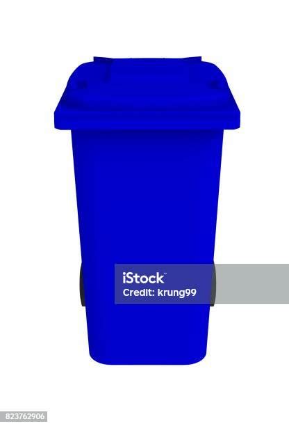 3d는 흰색 바탕에 파란색 가방 쓰레기통 닫힌 뚜껑의 전면 보기 렌더링 0명에 대한 스톡 사진 및 기타 이미지 0명 기업 재무와 산업 닫은 Istock