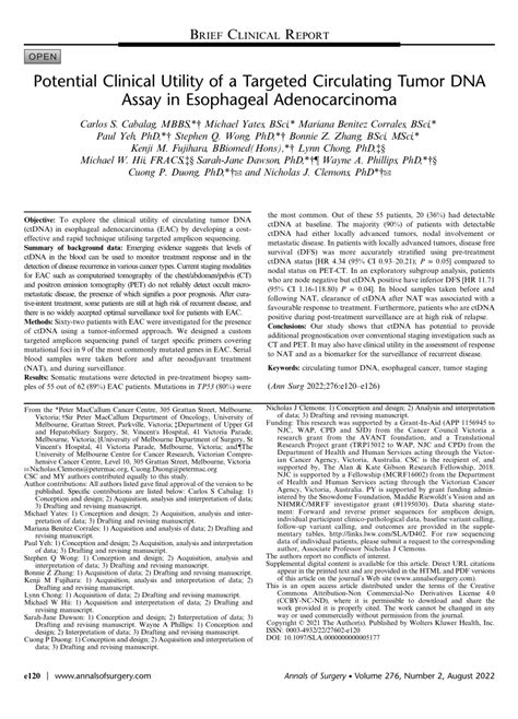 Pdf Potential Clinical Utility Of A Targeted Circulating Tumor Dna Assay In Esophageal