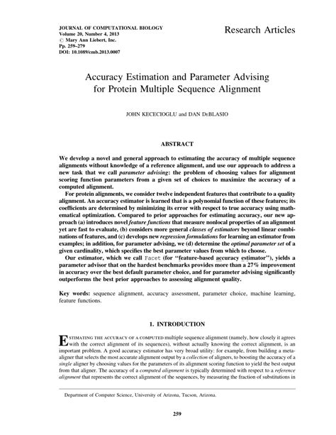 Pdf Accuracy Estimation And Parameter Advising For Protein Multiple