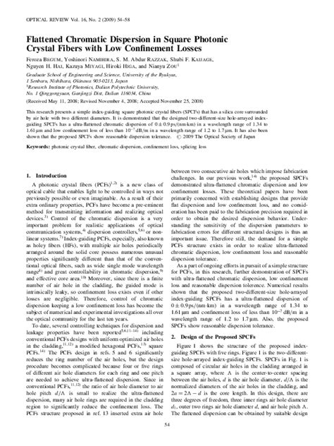 Pdf Dispersion And Confinement Loss Control In Modified Hexagonal Photonic Crystal Fibers