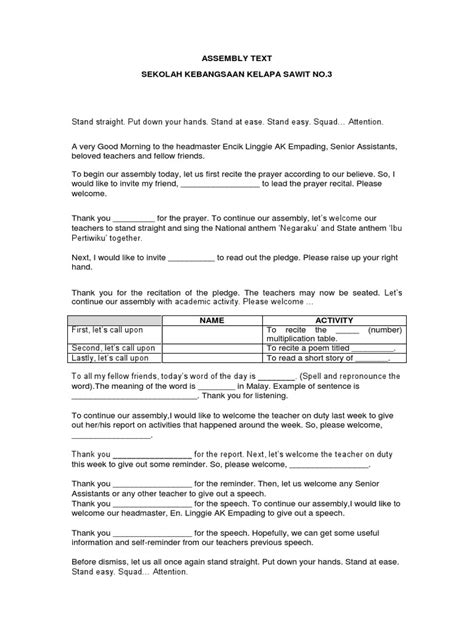 Assembly Text Sekolah Kebangsaan Kelapa Sawit No3 Pdf Linguistics
