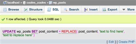 Find And Replace Text In Wordpress Mysql Database Using Phpmyadmin
