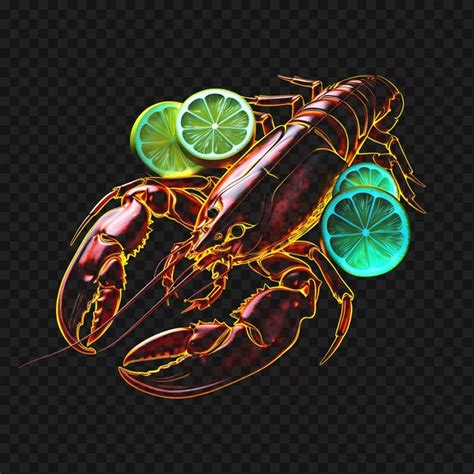 Premium Psd Psd Of Lobster Coastal Cuisine Angular Neon Lines Lemon