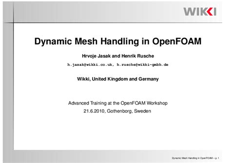 Pdf Dynamic Mesh Handling In Openfoam Introduction