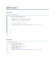 IT213 Unit 1 Assignment Docx JAVA Unit 1 Exercise 1 Exercise 2