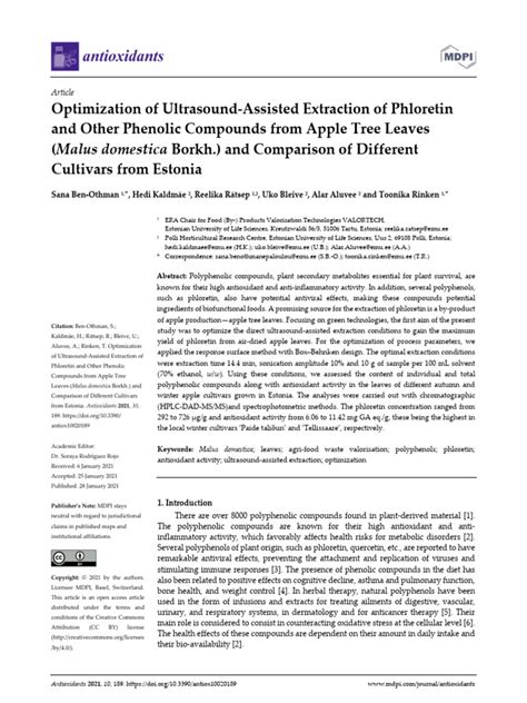 Optimization Of Ultrasound Assisted Extraction Of Pdf Polyphenol Apple