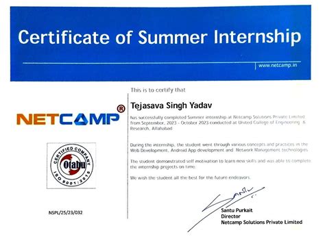 Tejasava Singh Yadav On Linkedin Internshipexperience Netcamp