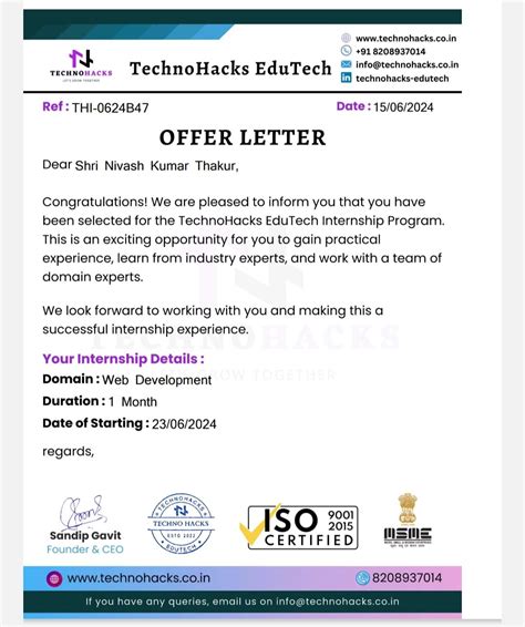 shri nivash kumar thakur on linkedin internship technohacksedutech career opportunity grateful