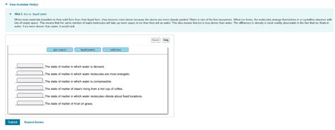 Solved View Available Hint S Hint 1 Lce Vs Liquid Waler