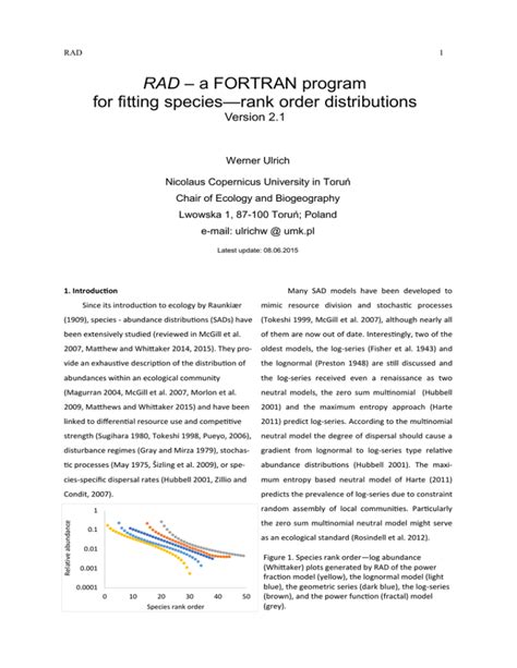 Rad A Fortran Program For Fitting Species—rank Order