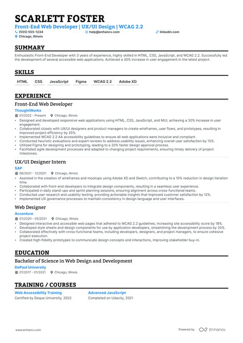 1 successful front end web designer resume example and writing tips for 2024
