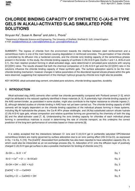 Pdf Assessing The Chloride Binding Capacity Of Synthetic Cementitious Phases In Alkali
