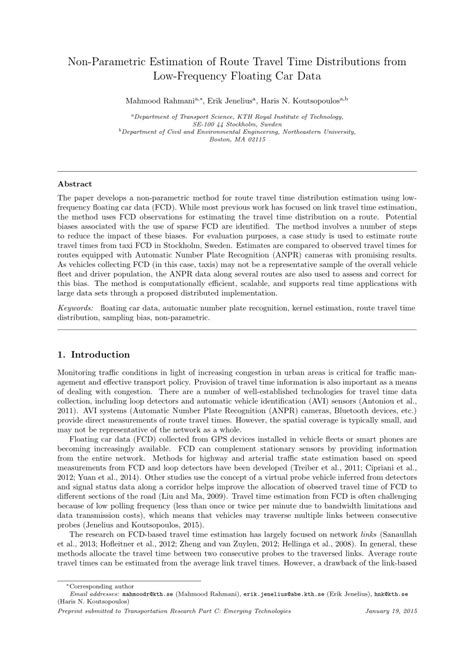 Pdf Non Parametric Estimation Of Route Travel Time Distributions From Low Frequency Floating