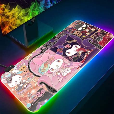 Hello Kitty Kuromi My Melody Rgb Pc Gamer Keyboard Mouse Pad Mousepad Led Glowing Mouse Mats