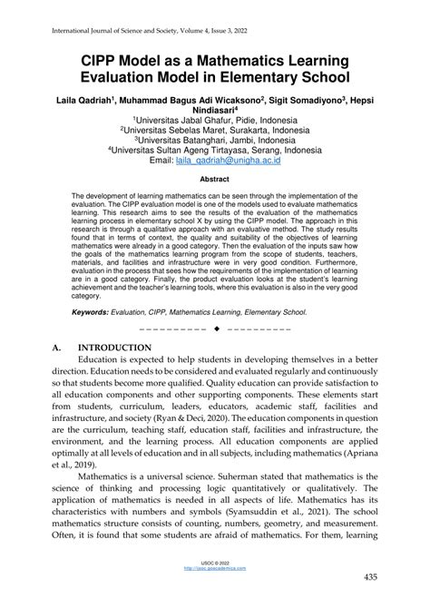 Pdf Cipp Model As A Mathematics Learning Evaluation Model In