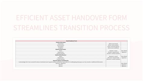 Efficient Asset Handover Form Streamlines Transition Process Excel Template And Google Sheets
