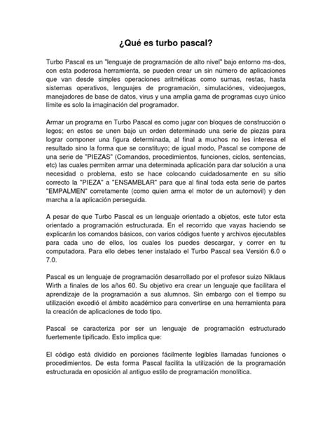 Turbo Pascal 70 Pdf Archivo De Computadora Lenguaje De Programación