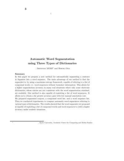 Automatic Word Segmentation Using Three Types Of Dictionaries