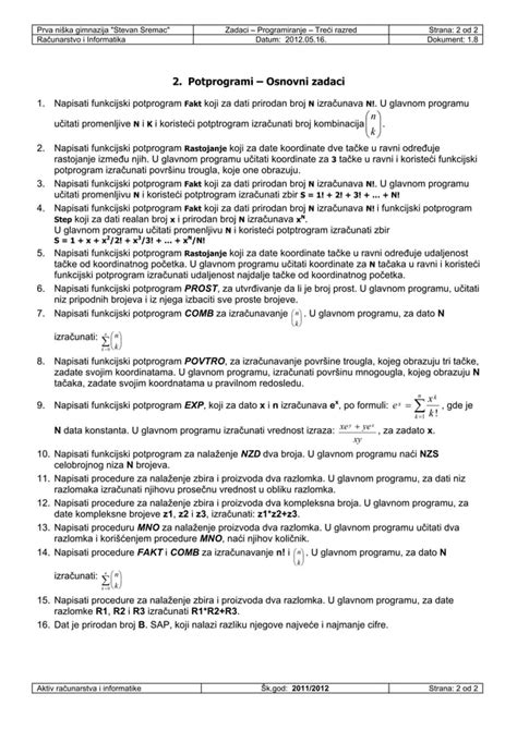 3 Razred Programiranje Zadaci Za Vežbu Pdf