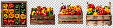 Premium Psd Assorted Bell Peppers In Wooden Crates Isolated On