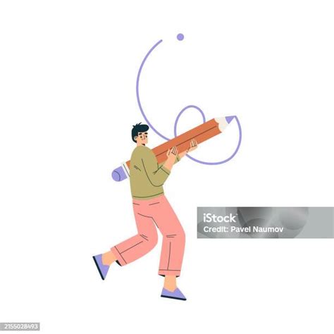 사업 개념 와 남자 문자 와 거대한 연필 끌기 선 벡터 일러스트 개념에 대한 스톡 벡터 아트 및 기타 이미지 개념 개발