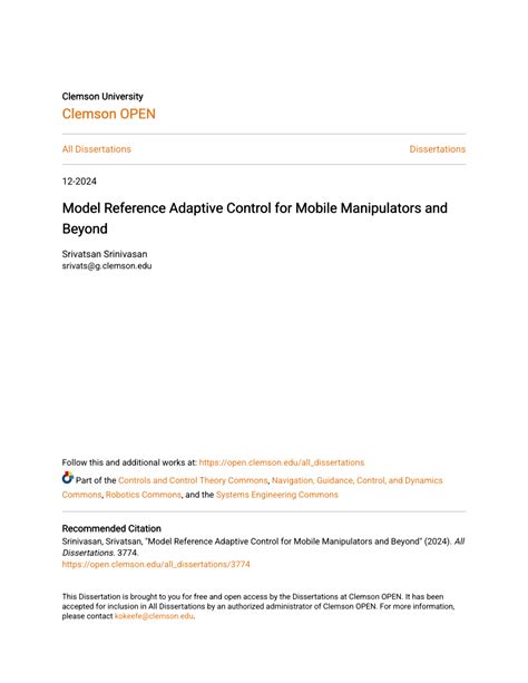 Pdf Model Reference Adaptive Control For Mobile Manipulators And Beyond