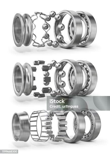 흰색 배경에서 분리된 분해 베어링의 보기입니다 세부 정보를 참조하십시오 3d 일러스트레이션 기계 부분에 대한 스톡 사진 및 기타 이미지 Istock