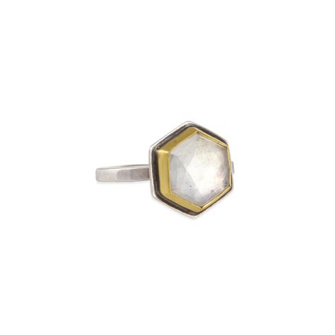 Ananda Khalsa Hexagon Moonstone Ring With 22k Bezel The Clay Pot