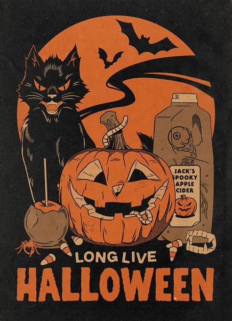 An Old Halloween Poster With Cats And Pumpkins