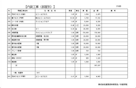 帳票サンプル せきさん係長 積算ソフト 建築資料研究社 日建学院