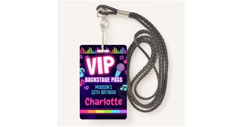 Pop Star Birthday Vip Backstage Pass Lanyard Badge Zazzle