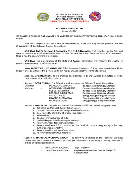 Eo 4 Bids And Awards Pdf Procurement Government