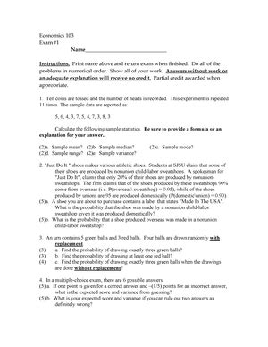 ECON 003 Exam 3 Practice 3 Economics 103A Page 1 Of 2 Economics 103 Exam Name Instructions